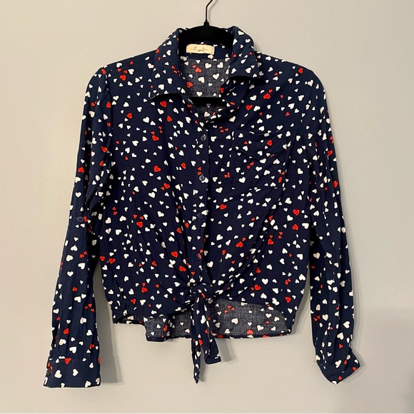 Love Notes | Tops | Love Notes Red And White Heart Front Tie Blouse ...